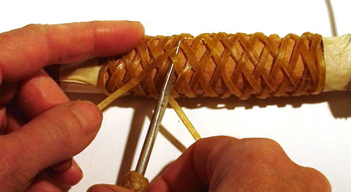 Braiding Rawhide onto a Knife Handle